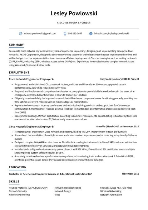 Cisco Network Engineer Resume Cv Example And Writing Guide