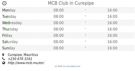 🕗 Mcb Club Curepipe Opening Times Tel 230 676 3161