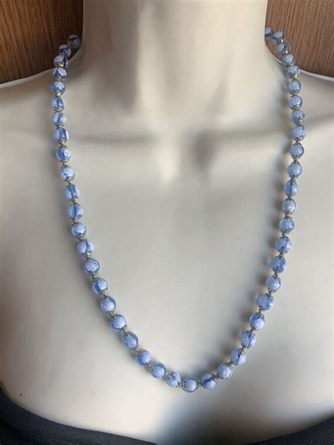 Vintage Venetian Murano Lamp Work Art Glass Blue Whit Gem