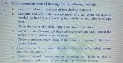 Solved 18 A C Write Appropriate Method Headings For The