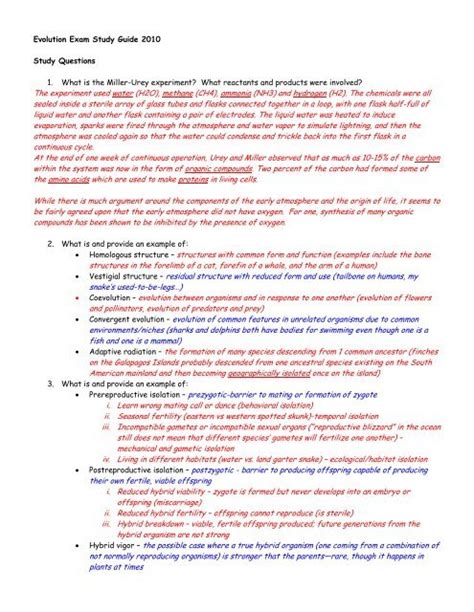 Evolution Exam Study Guide 2010 Answers
