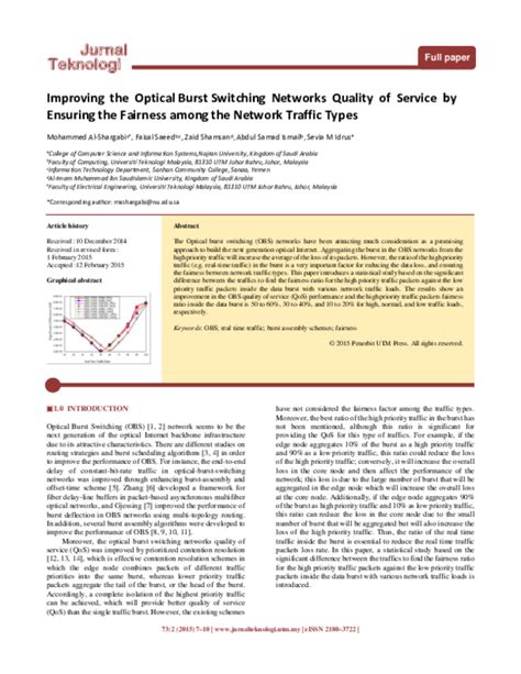 Pdf Improving The Optical Burst Switching Networks Quality Of Service By Ensuring The Fireness