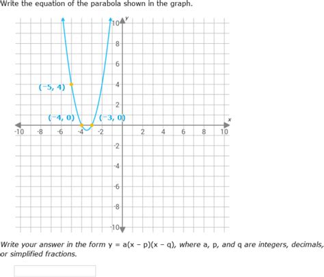 Ixl Write A Quadratic Function In Factored Form From Its X Intercepts And Another Point
