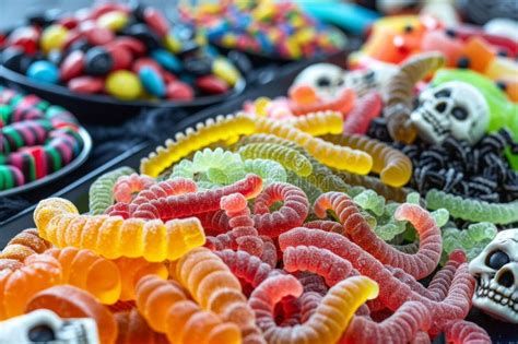 Eerie Halloween Candy Buffet Spread Background Stock Illustration