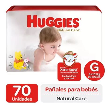 Pañal Huggies Natural Care Unisex Talla G 70 Un 9 A 125 Kg Cuotas