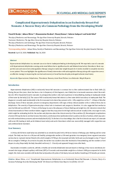 Pdf Complicated Hypernatremic Dehydration In An Exclusively Breast Fedneonate A Success Story