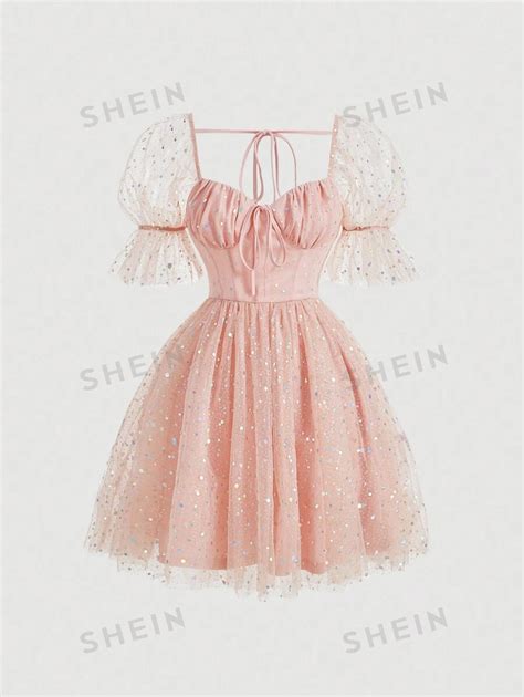 Shein Mod Sweetheart Neck Ruched Bust Puff Sleeve Mesh Dress Shein Usa