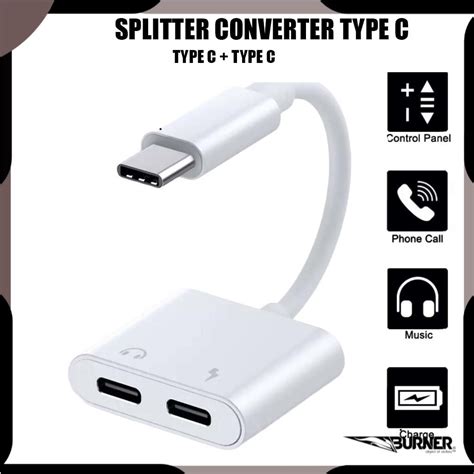 Jual SPLITTER TYPE C JACK CONVERTER 2IN1 SAMBUNGAN AUDIO CHARGER WITH CHARGING Shopee Indonesia