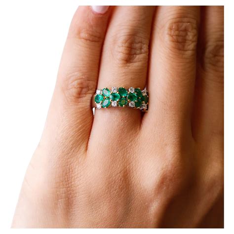 309 Carat Oval Cut Emerald And Round Diamond Band Ring In 18k Two Tone