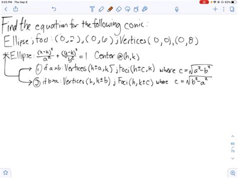 SOLVED Find An Equation For The Conic That Satisfies The Given