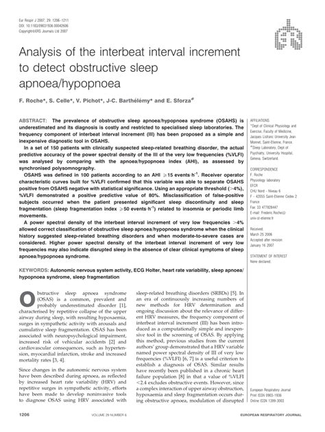 Pdf Analysis Of The Interbeat Interval Increment To Detect Obstructive Sleep Apnoeahypopnoea