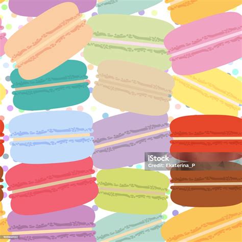 마 카 롱 세트 완벽 한 패턴 파스텔 화이트 폴카 도트 배경 색상 벡터 0명에 대한 스톡 벡터 아트 및 기타 이미지 0명 갈색 귀여운 Istock
