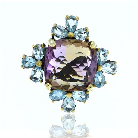 Inel Argint 925 Rodiu Negru Accente Aurite Ametrin Topaz