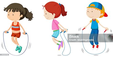 건너뛰는 어린이 세트 아이에 대한 스톡 벡터 아트 및 기타 이미지 아이 줄넘기 밧줄 뛰기 Istock