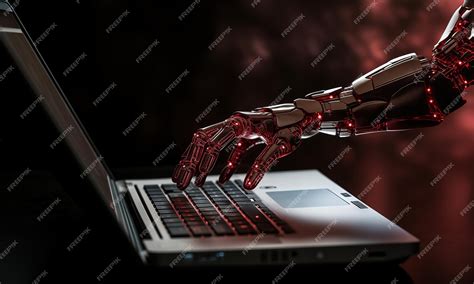 premium photo cyborg robot ai hacking on computer