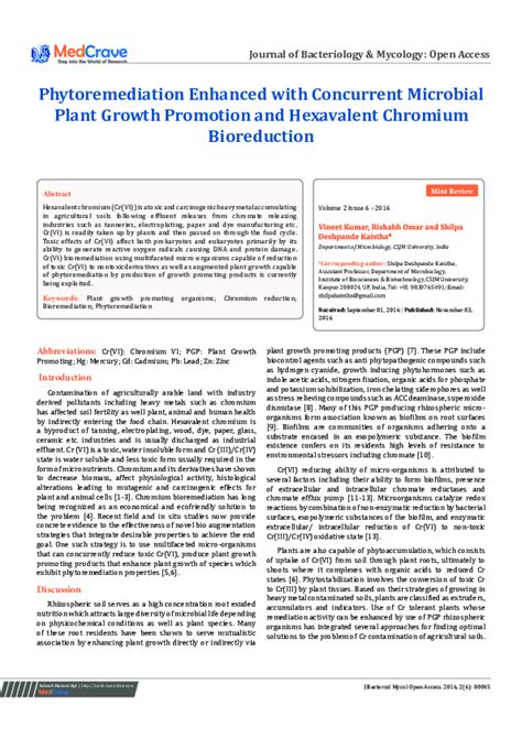 Pdf Phytoremediation Enhanced With Concurrent Microbial Plant Growth Promotion And Hexavalent