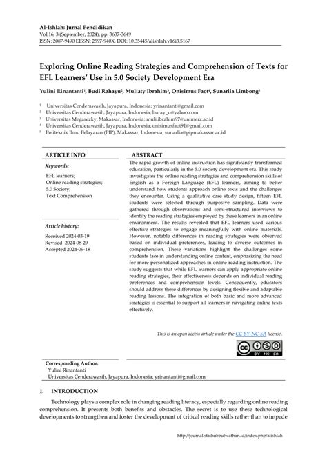Pdf Exploring Online Reading Strategies And Comprehension Of Texts For Efl Learners Use In 5
