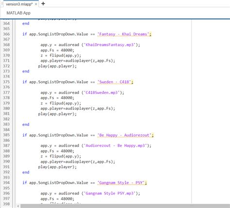 matlab app design i am making a music player on