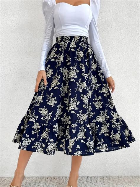 Floral Print Midi Skirt Elegant High Waist Skirt Spring Temu Portugal