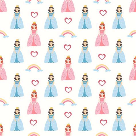 A Pattern Of Princesses Rainbows And Hearts 13382773 Vector Art At