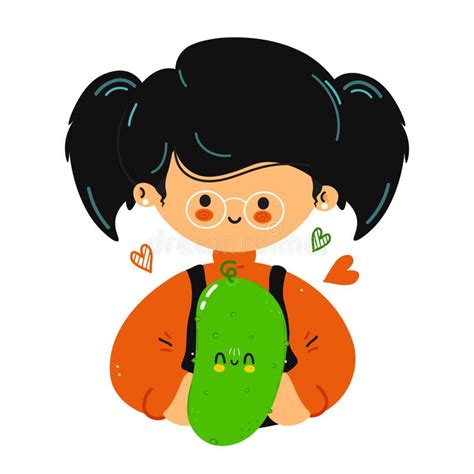 Young Cute Funny Girl Hold Cucumber In Hand Girl Hugs Cute Cucumber