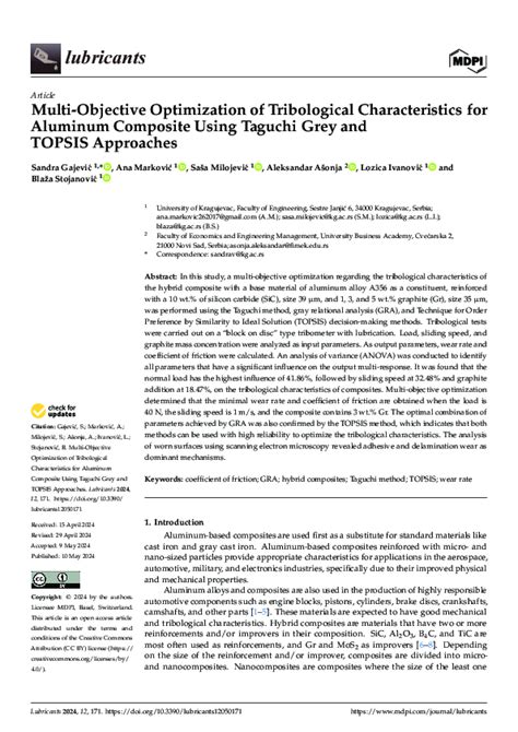 Pdf Multi Objective Optimization Of Tribological Characteristics For Aluminum Composite Using