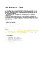 01 Lean Agile Mindset In SAFe Pdf Lean Agile Mindset In SAFe The Lean Agile Mindset Is The