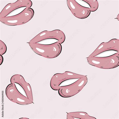 Nude Seamless Opattern With Nude Sexy Lips Beauty Hand Drawn Lips