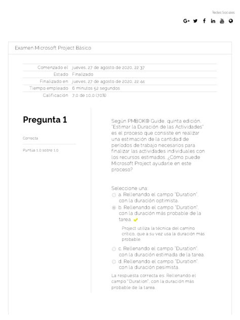 Examen Microsoft Project Básico 3pdf Pdf Prueba Evaluación