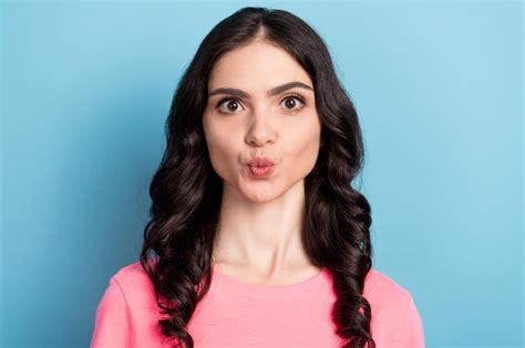 Premium Photo Photo Of Young Charming Girl Pouted Lips Send Air Kiss