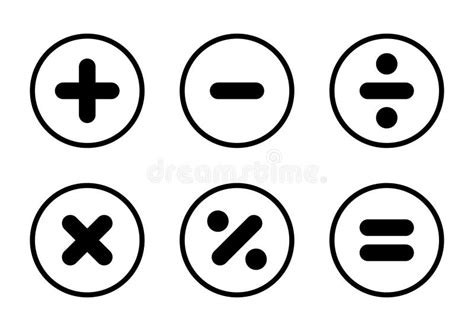Addition Subtraction Multiplication Division Percentage And Equality Icon Vector In Circle