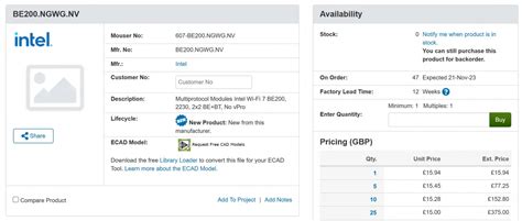 Intel Be200 Wi Fi 7 Controller Faces Limited Availability Amidst Extended Lead Times