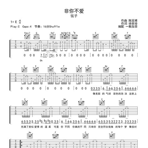 非你不爱吉他谱C调 弦子 好听到哭了 万岛谱曲