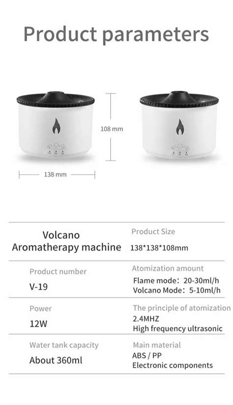 Plastic Cylindrical Volcano Aroma Flame Humidifier Aroma Diffuser 360