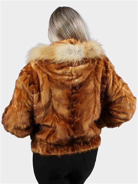 Whiskey Mink Fur Parka W Detachable Fox Trimmed Hood Estate Furs