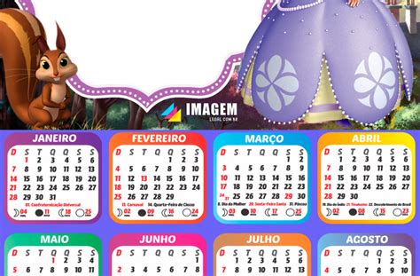 Moldura Calendário 2024 Princesinha Sofia Png Imagem Legal