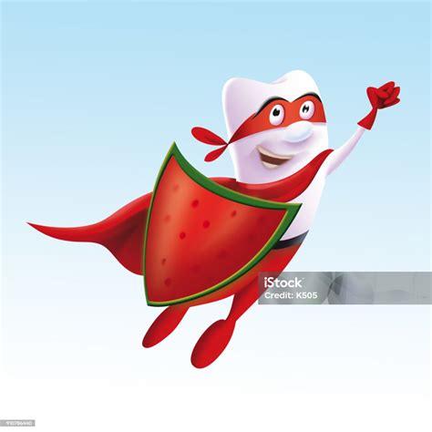 빨간 망 토와 방패 일러스트와 함께 슈퍼 히어로 치아 문자 슈퍼히어로에 대한 스톡 벡터 아트 및 기타 이미지 슈퍼히어로 3차원 형태 건강관리와 의술 Istock