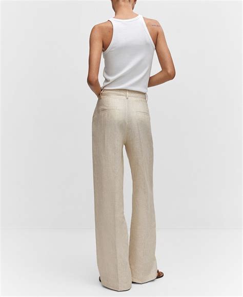 Mango Womens Straight Linen Blend Trousers Macys