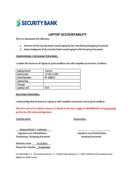 Laptop Turnover Form New Pdf