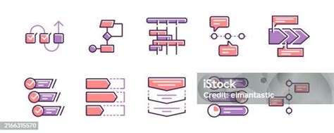 비즈니스 워크 플로우 타임 라인 프로젝트 로드맵 아이콘 세트 다이어그램 인포 그래픽 진행 작업 차트 웹 및 앱 디자인을위한 벡터