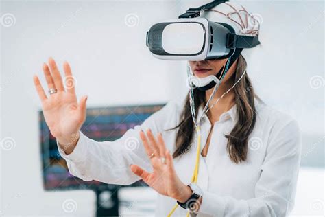 brainwave eeg experiment in neuroscience research laboratory female