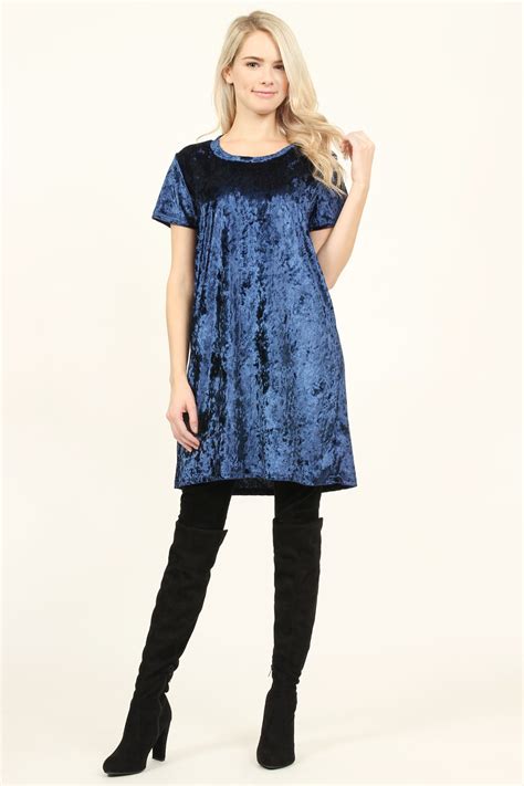 Short Sleeve Crushed Velvet Tunic Dress Riah Fashion