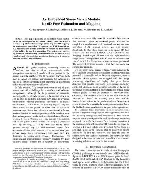 Pdf An Embedded Stereo Vision Module For 6d Pose Estimation And Mapping