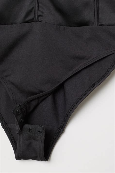 Lace Trimmed Satin Body Black Ladies Handm Gb