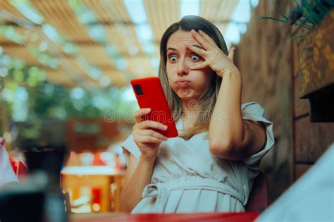Woman Trying Not To Look At Something Outrageous Online Stock Image