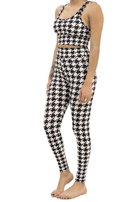 Buttery Soft High Waist Houndstooth Leggings And Sport Bra Sets