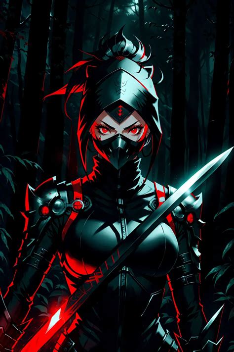 Dopamine Girl Ninja Full Face Mask Black Red Glowing Accents With