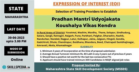 Eoi For Selection Of Training Providers To Establish Pradhan Mantri