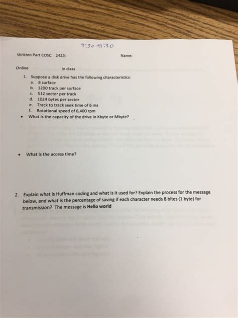 Solved 130 1130 Written Part Cosc 2425 Name Online In