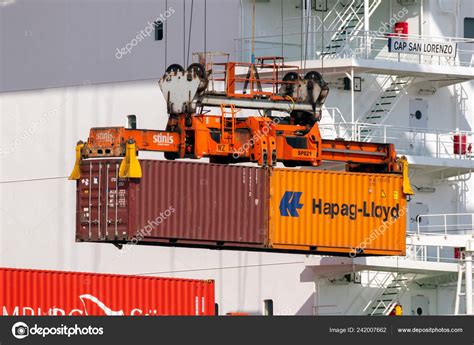Rotterdam Mar 2016 Crane Operator Unloading Sea Container Cargo Ship